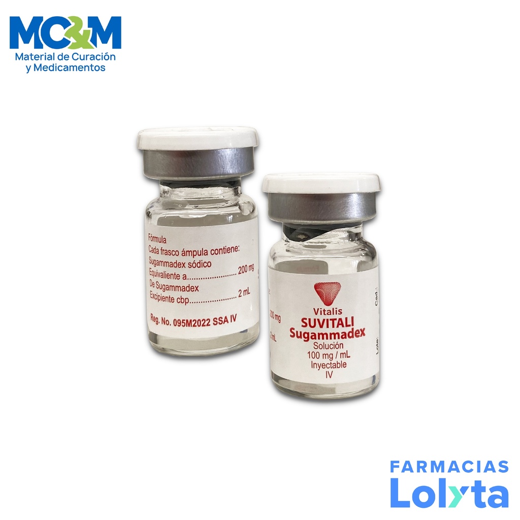 SUGAMMADEX SOL INY 100 MG/ML C/1 FCO AMPULA 2ML SUVITALI LAB VITALIS ...